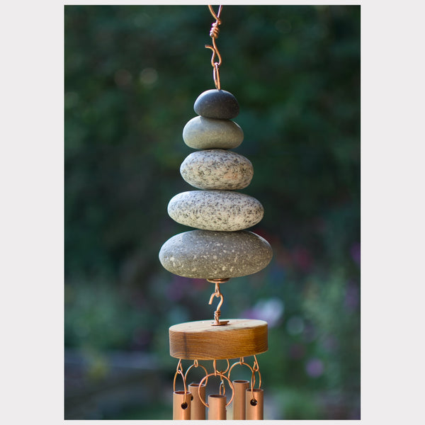 Zen Wind Chime - Natural Beach Stones - Five Genuine Copper Chimes ...